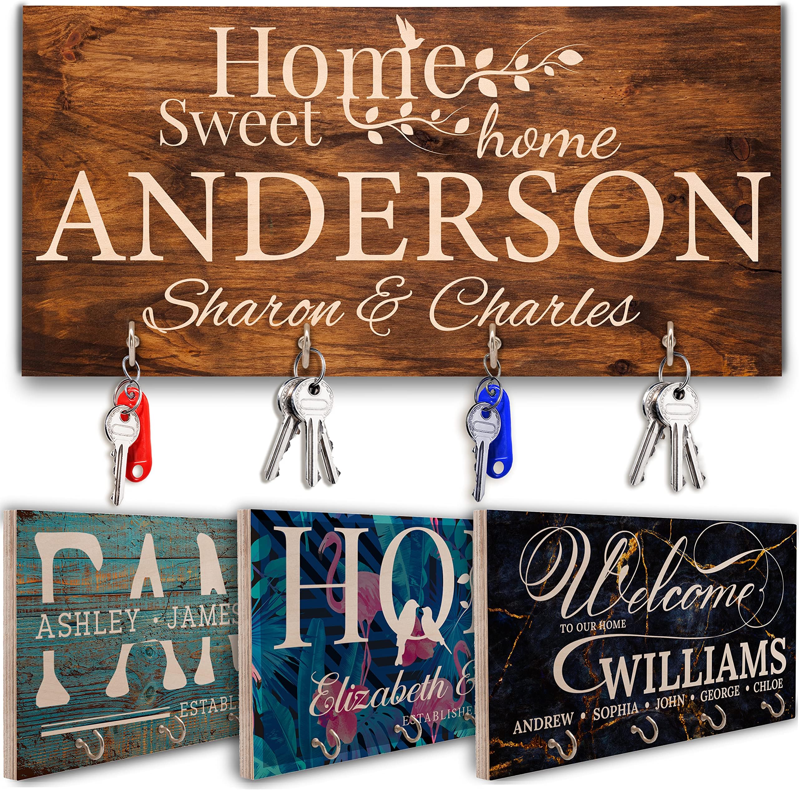 Amazon.com: Personalized Key Hook for Wall - Cuztomized Wooden Key ...