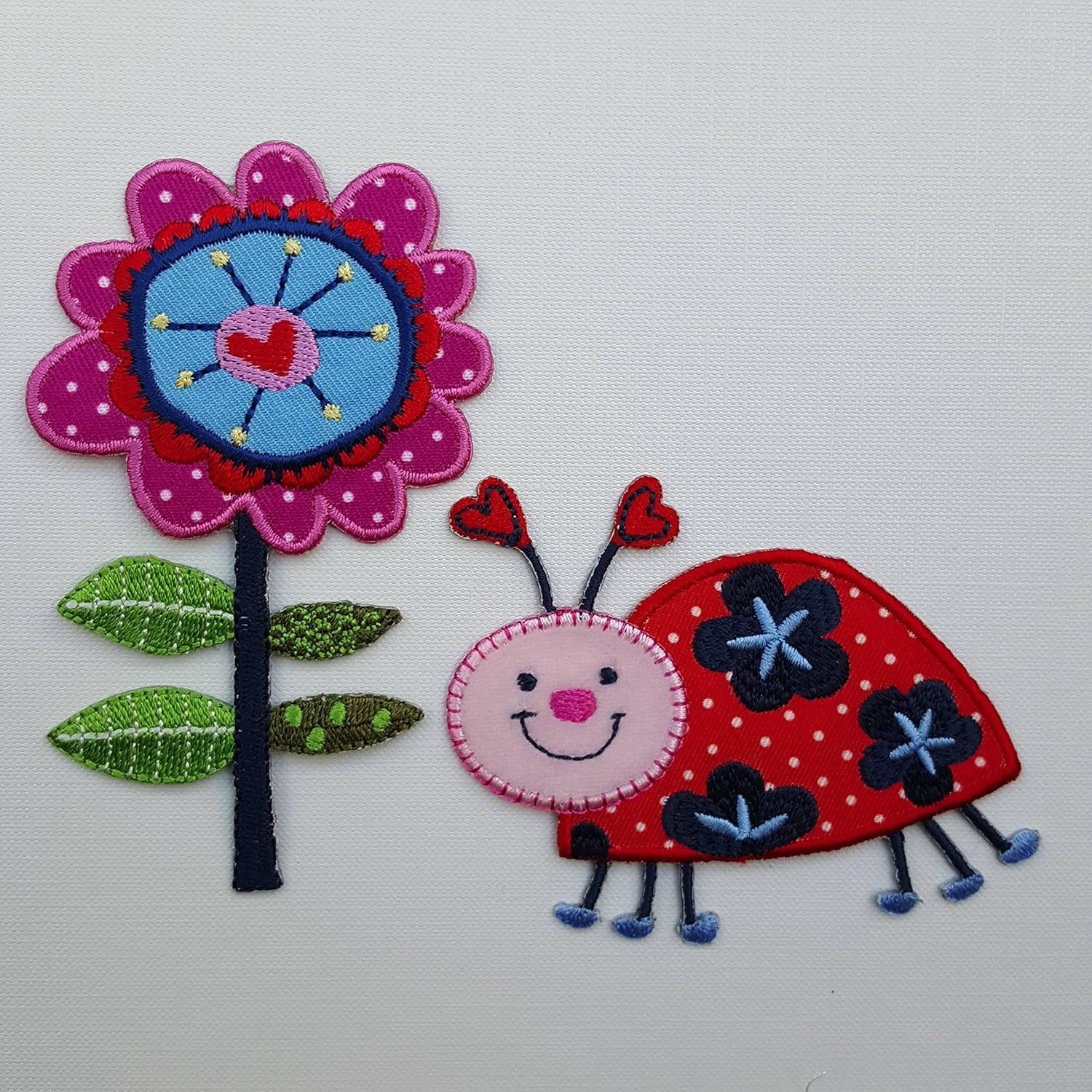 TrickyBoo Blume Stiel 7X11Cm Marienkäfer 9X7Cm Aufbügler Aufnäher ...