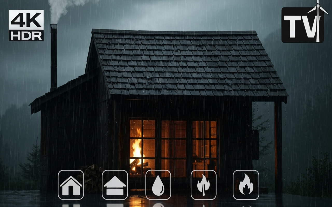 Wood Cabin Roof Rain 4K – Howling Wind TV Screensaver - App on the ...