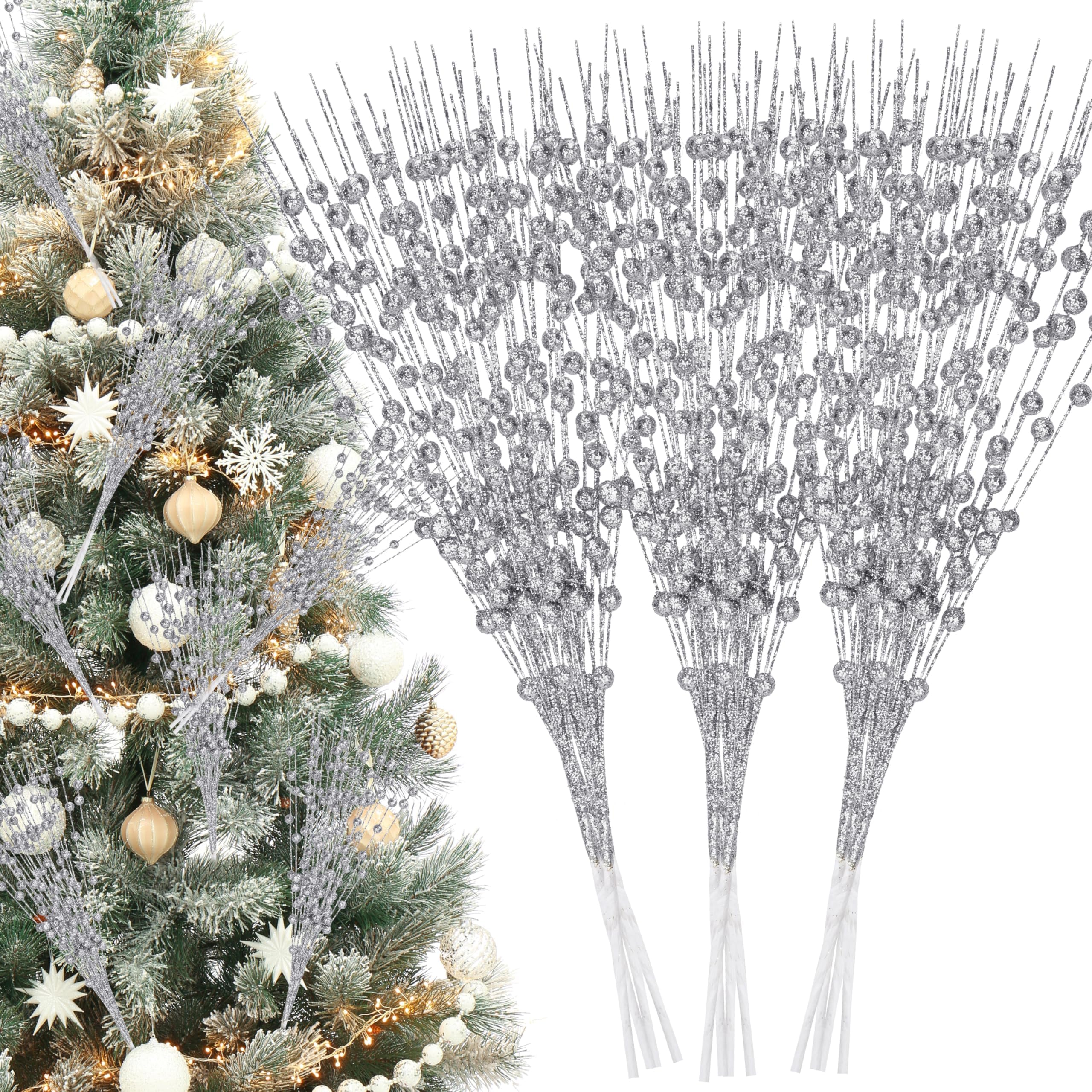Amazon.com: Palonu 16 Pcs Silver Artificial Glitter Berry Stems 17 Inch ...