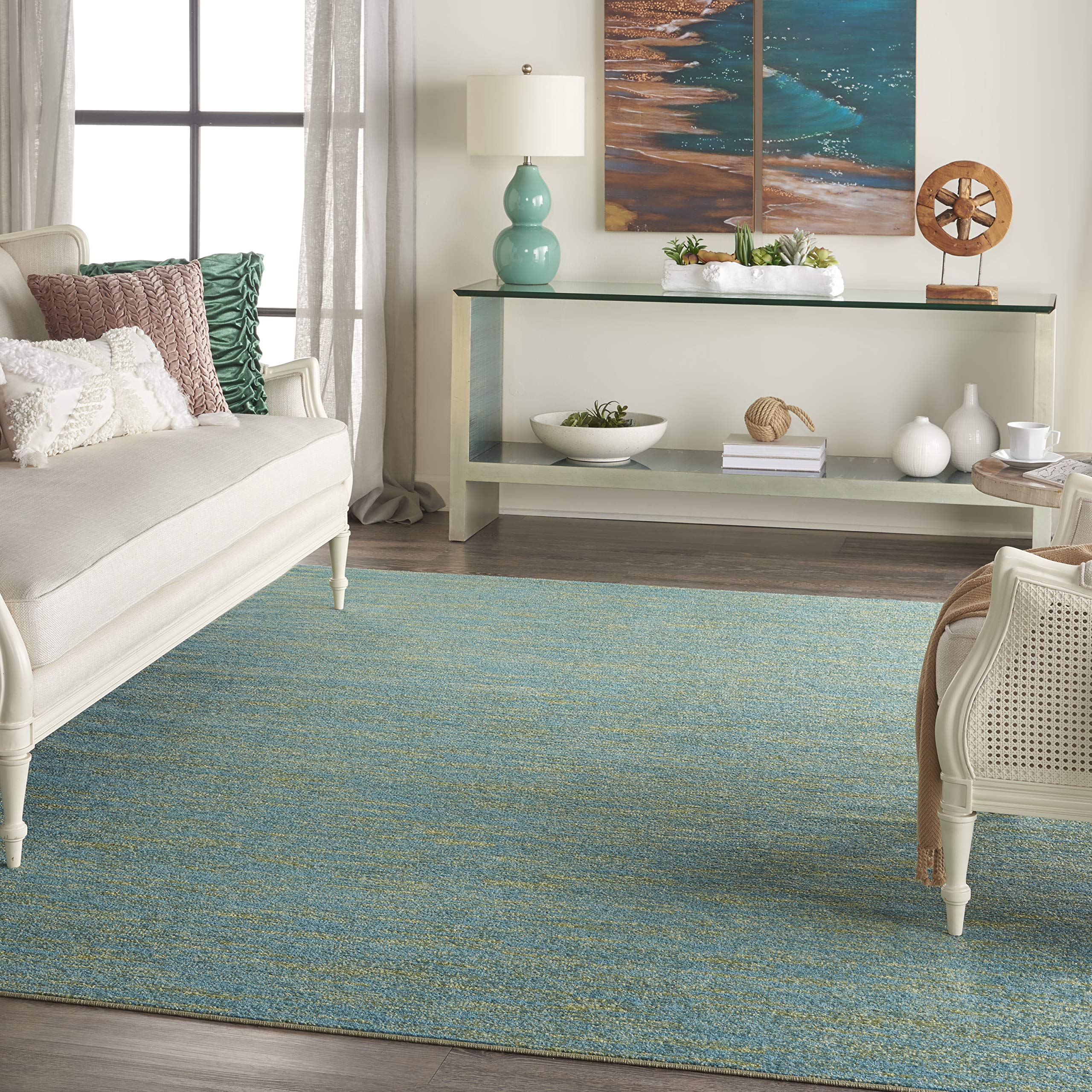 Nourison Essentials Indoor/Outdoor Blue Green 10' x 14' Area Rug, Easy ...