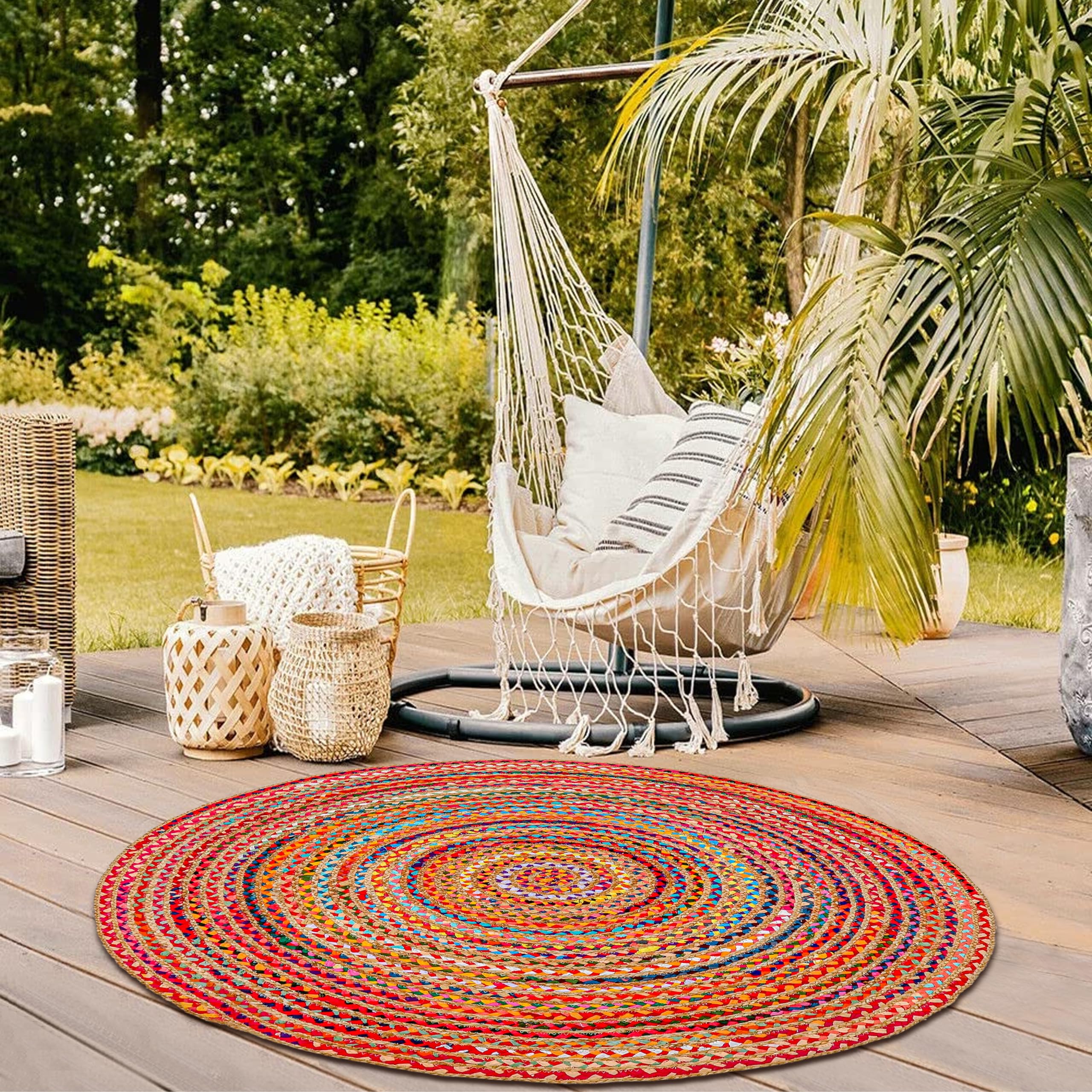 Amazon.com: Hausattire Bohemian Braided Rug 5' Round - Multi Color ...