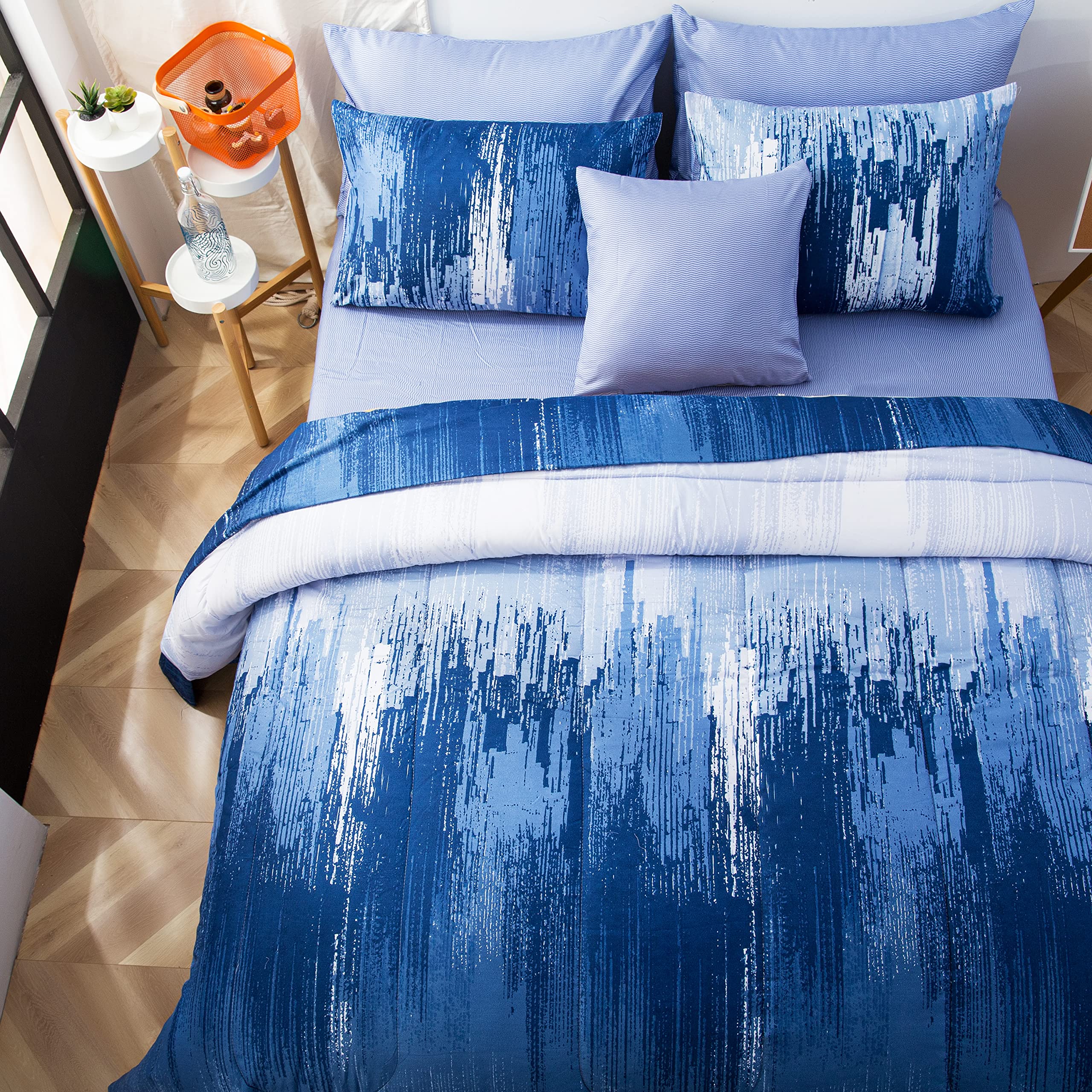 MUGINYU Ombre Blue Comforter Set Queen Size,8 Pieces Bed in A Bag ...