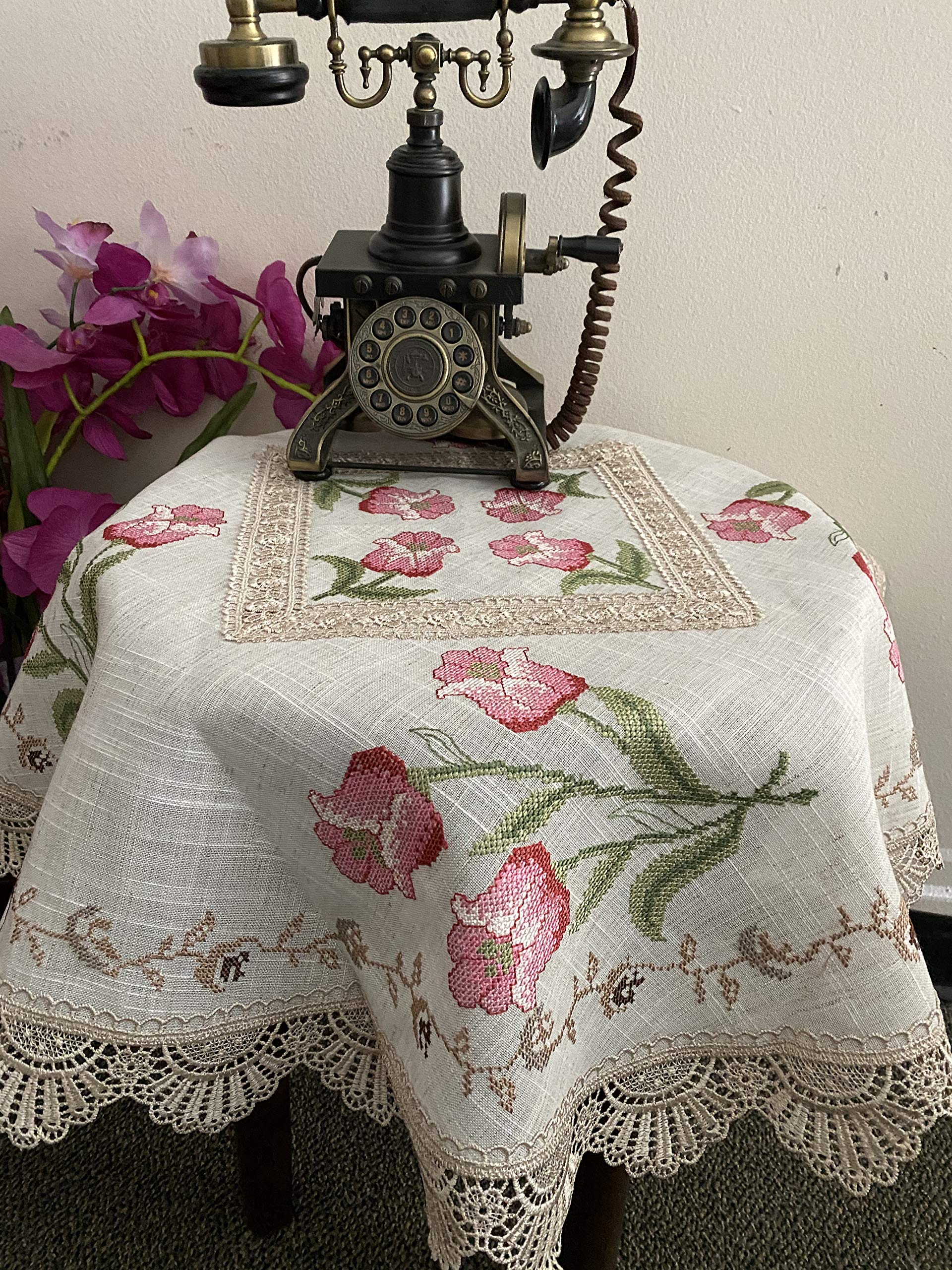 Snapklik.com : AMT Beautiful Floral Tulip Venice Lace Embroidered Linen ...