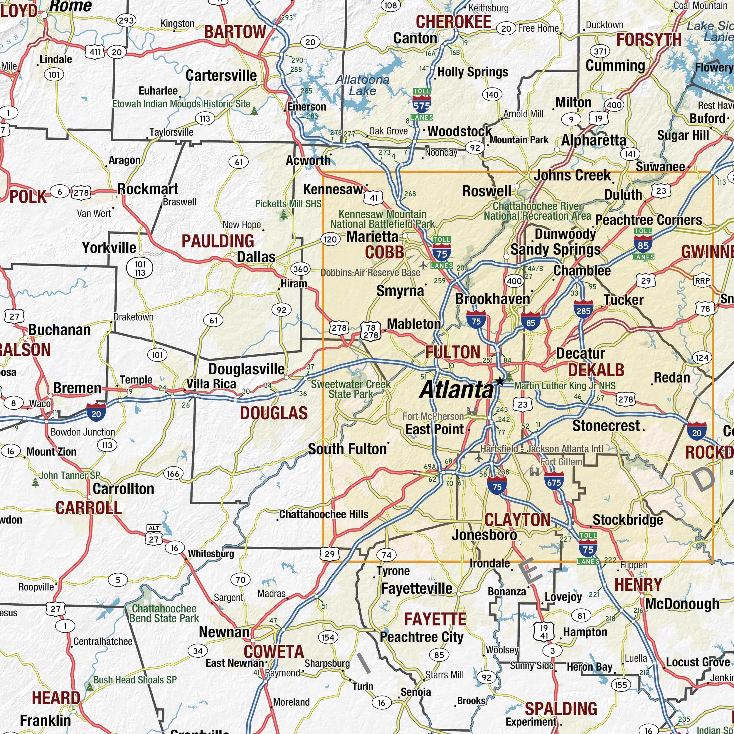 Laminated Map Large Detailed Roads And Highways Map Of Georgia State