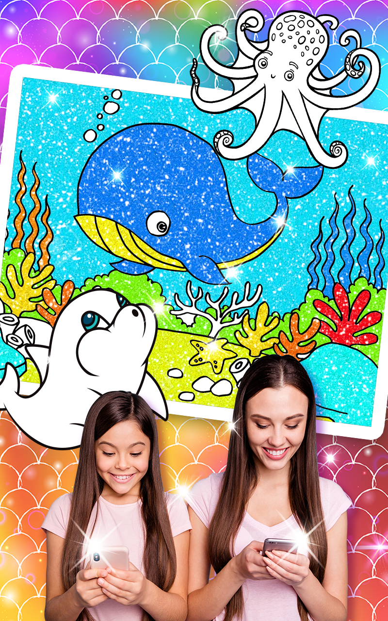 Rainbow Glitter Coloring Book - Dolphins & Summer Waterpark Color Fun ...