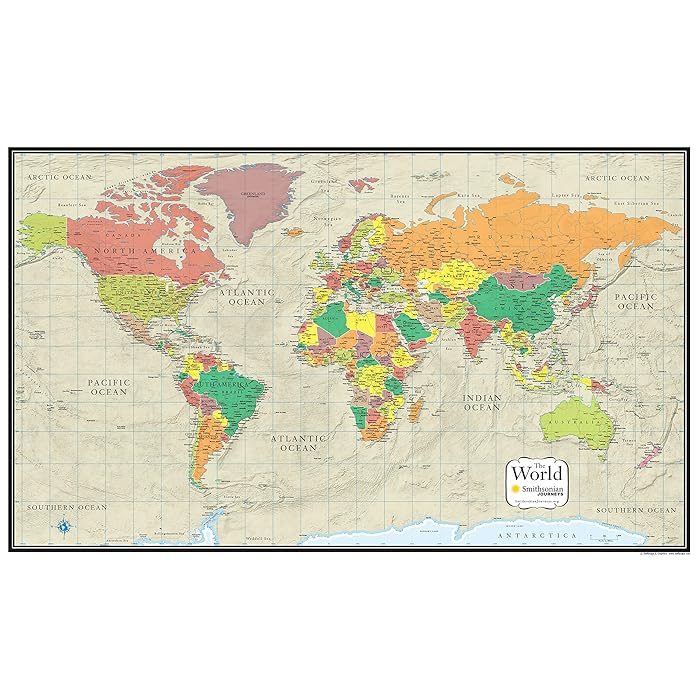 Buy 24x36 World Wall Map by Smithsonian Journeys - Tan Oceans Special ...