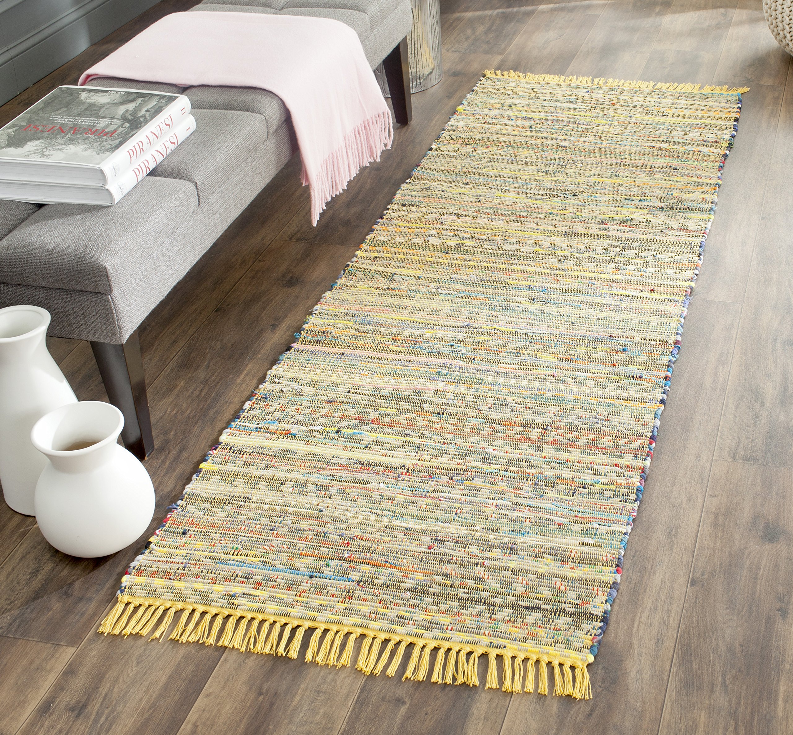 Amazon.com: SAFAVIEH Rag Rug Collection Runner Rug - 2'3" x 12', Yellow ...