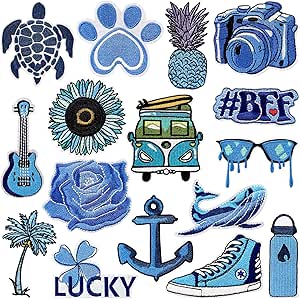 Amazon.com: Puideon 16Pcs Blue Hippie Iron on Patches,Vintage Summer ...
