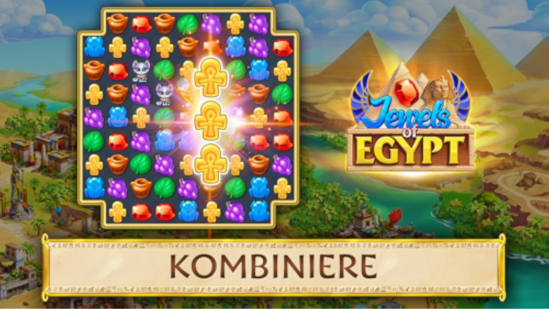 Jewels of Egypt: Kombiniere Edelsteine in 3-Gewinnt-Rätsel-Spiele von G5 Games! Baue Pyramiden ...