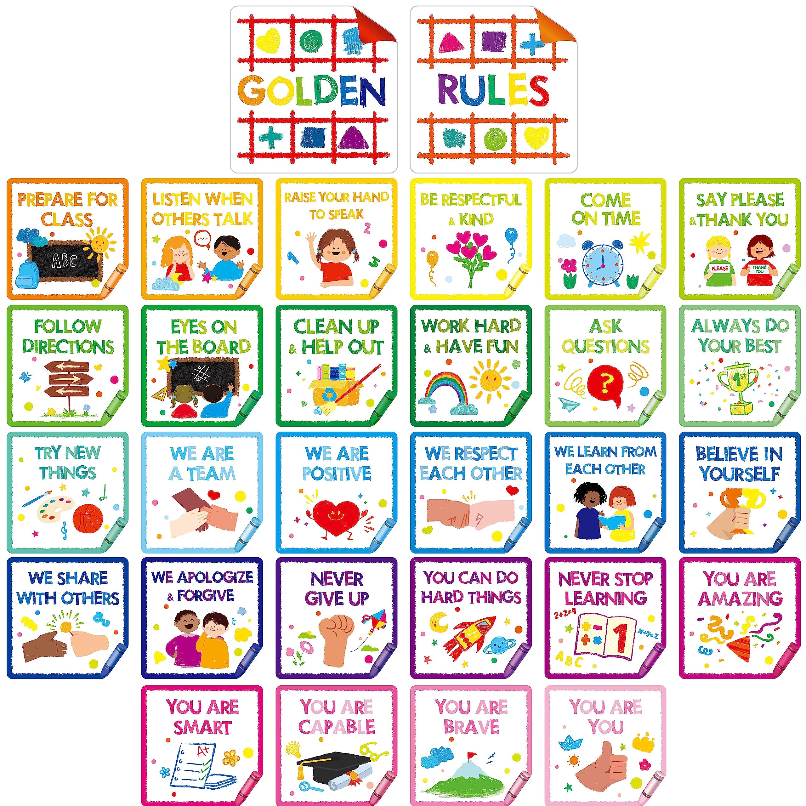 Gethelud 30 PCS Classroom Rule Posters, Bulletin Board Decoration with ...