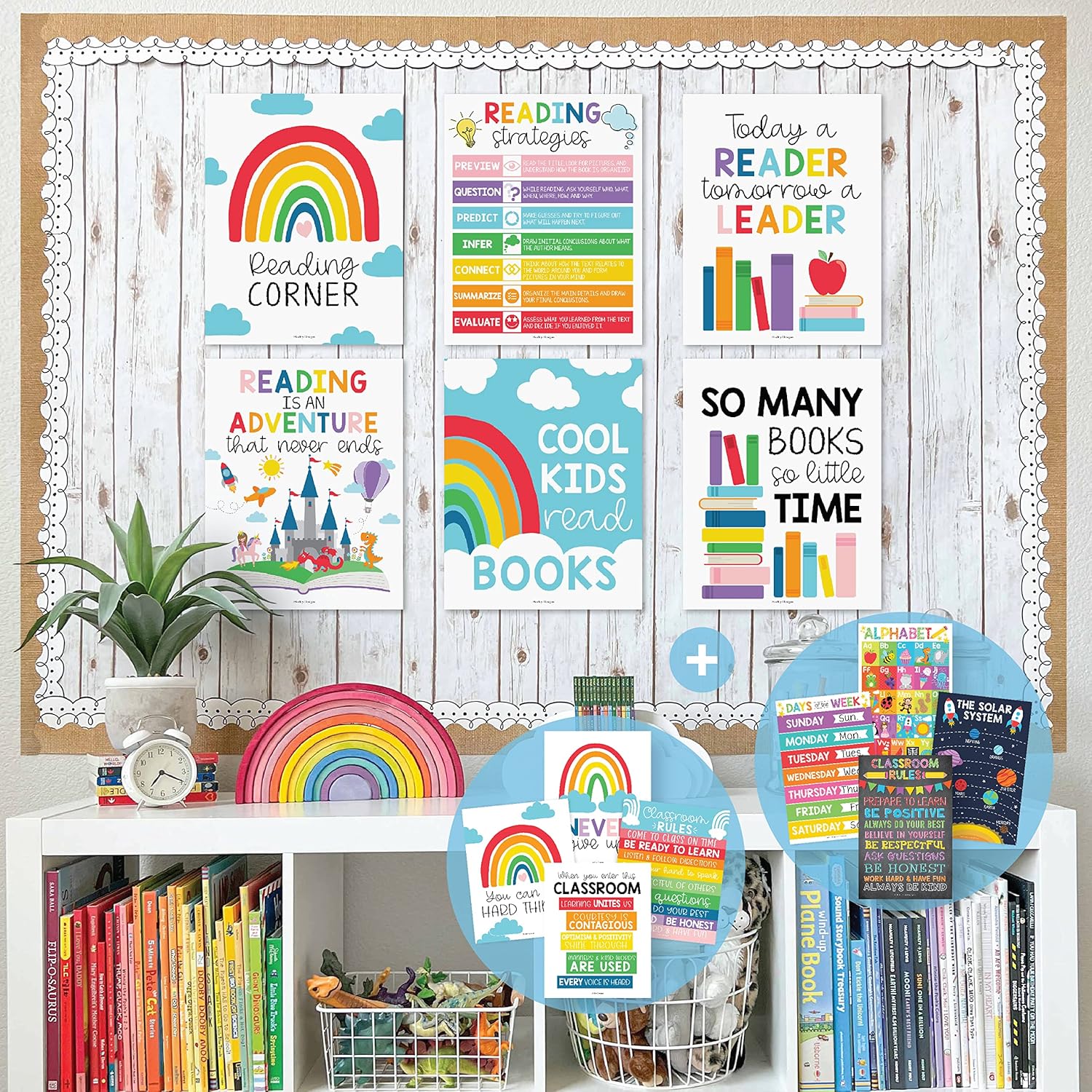 Amazon.com: 6 Rainbow Reading Posters For Classroom Library Decorations ...