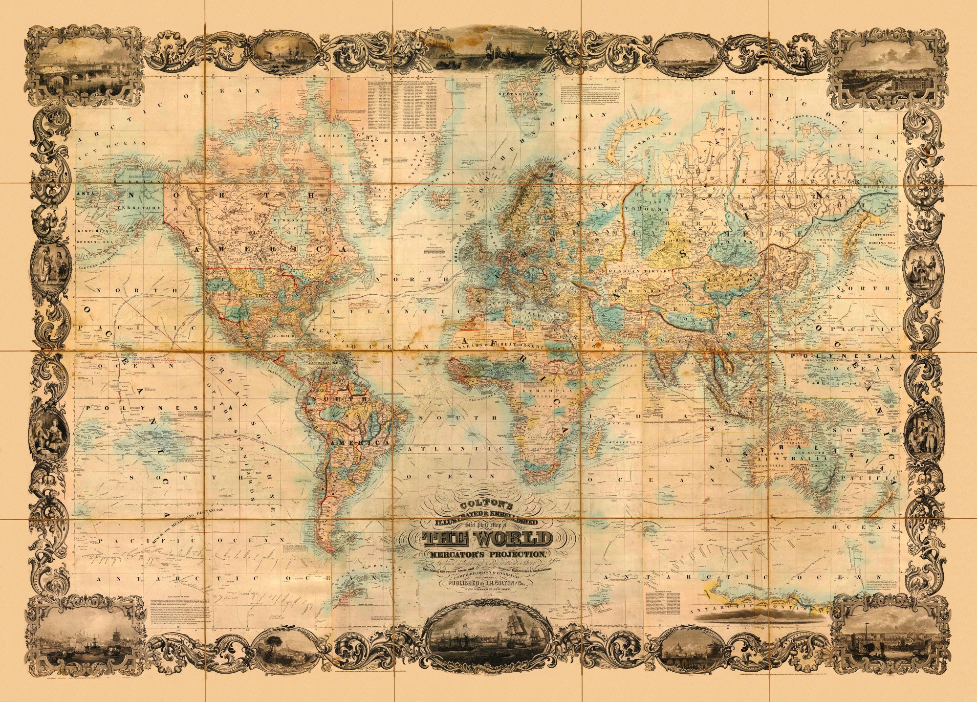 Buy Old s Library Vintage Reproduction of the World - Colton's 1857 ...