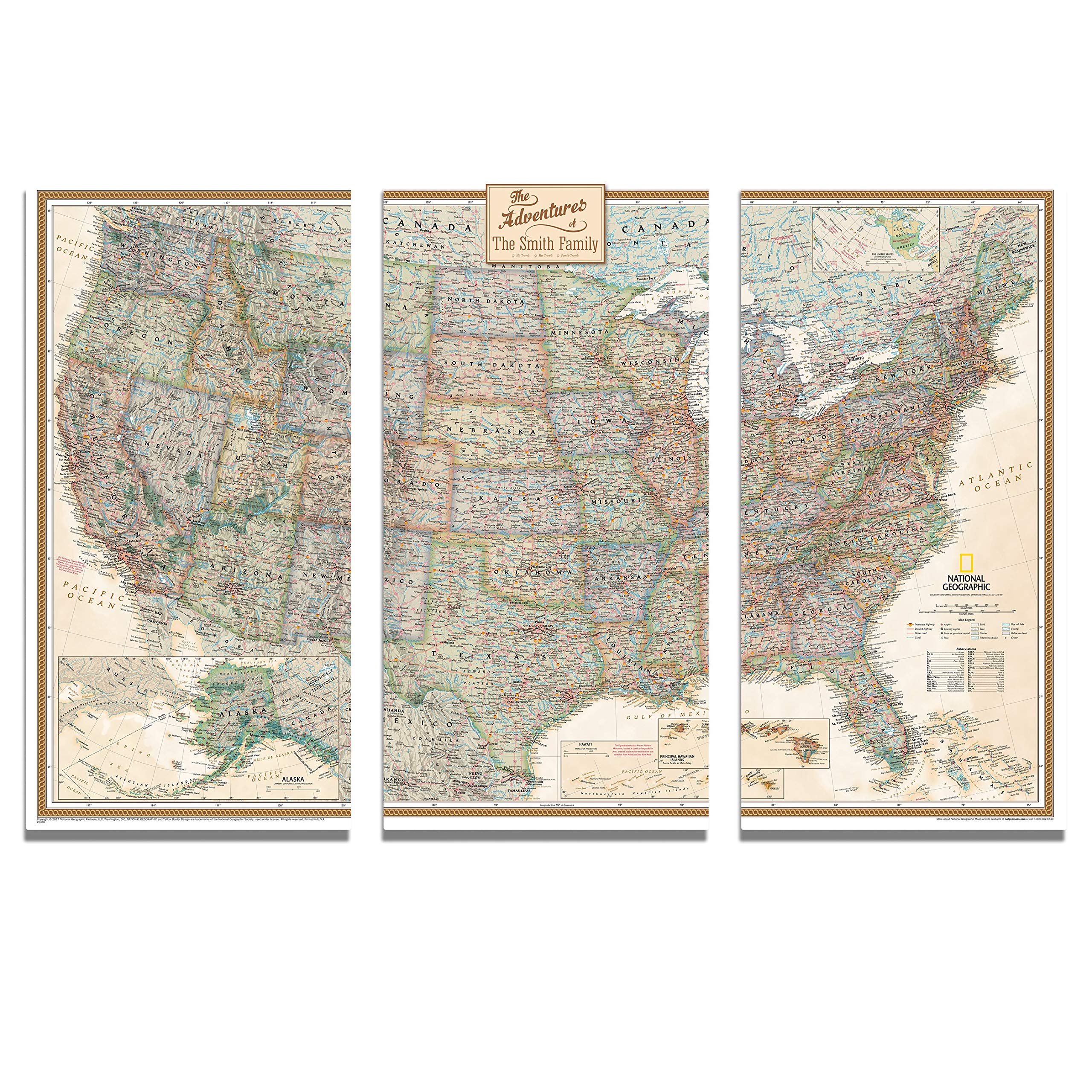 Amazon.com: 3 Panel - Executive USA National Geographic Pinnable Travel ...