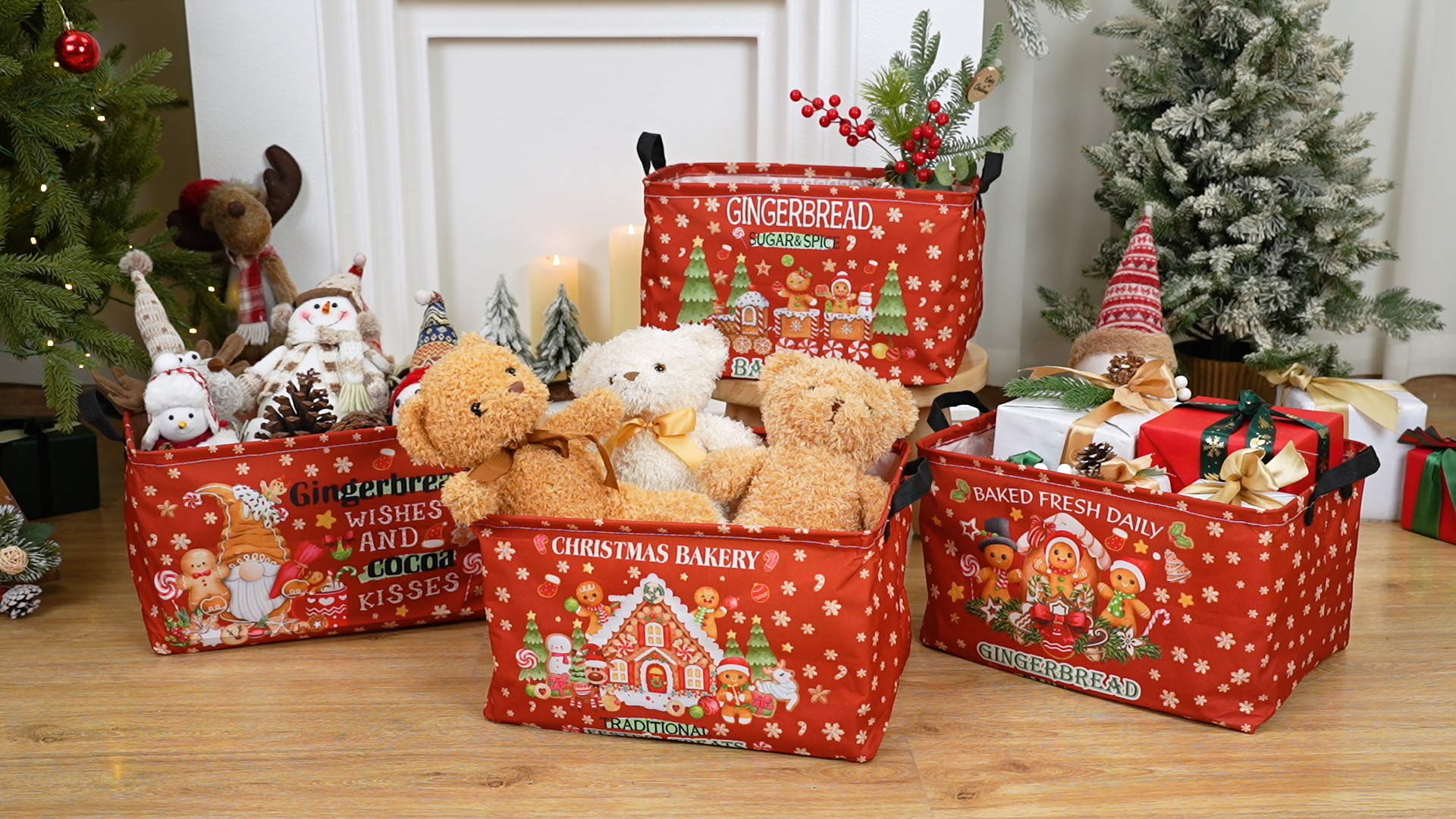 6-Pack Christmas Storage Baskets – Collapsible Canvas Gift Bins ...