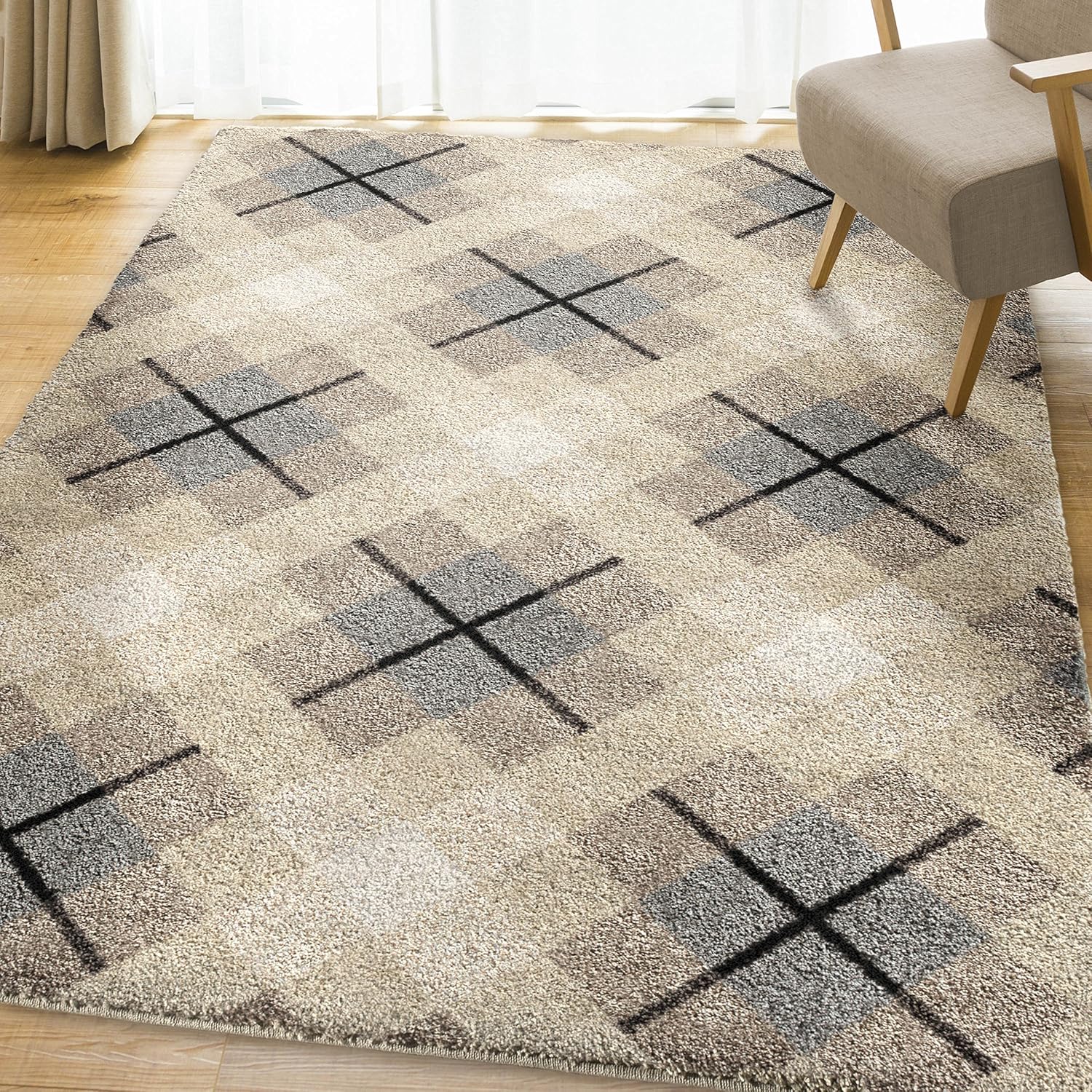 Amazon.com: Orian Rugs Super Shag Collection 392555 Criss Cross Plaid ...