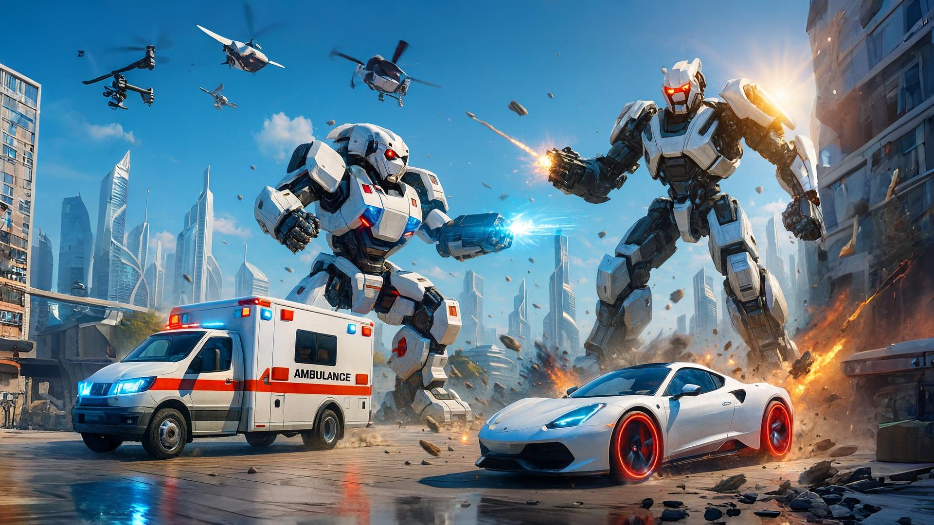 Medical Robot Transform Flying Robot Game: Ambulance Helicopter Car ...