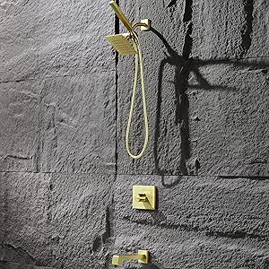Brushed Gold Shower Fixture, Gold Shower Faucet Set Shower Heads with ...