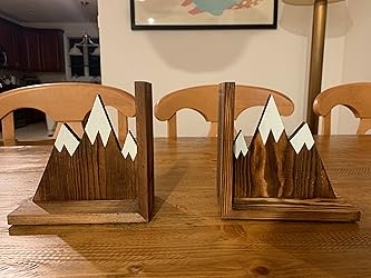 Amazon.com: ITS HAPPY TIME Book Ends, Mountain Wood Bookends Decorative ...