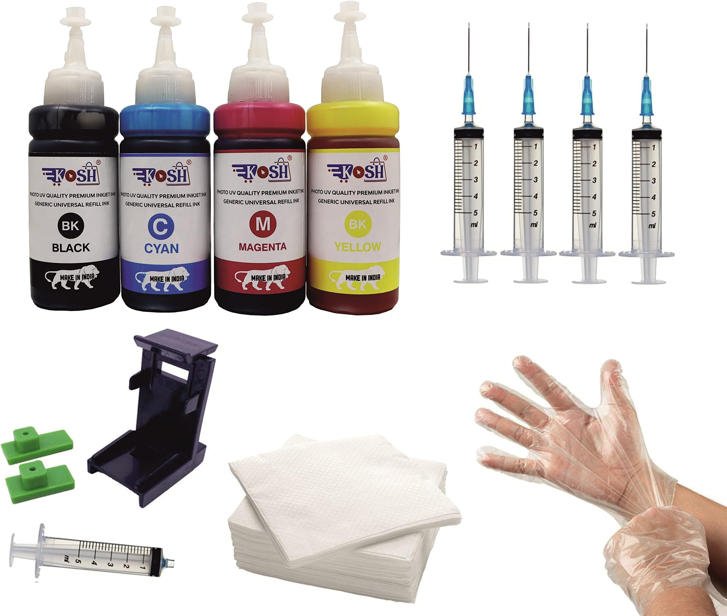 KOSH Refill Ink Kit PG- 745XL and CL-746XL Black & Tricolor Ink ...