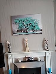 Large Tree Turquoise Teal Leaves Black White Canvas Wall Art Picture ...