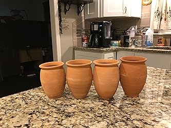 Amazon.com: La Mexicana Cantarito de Barro Natural, Clay Cups, Set of 4 ...