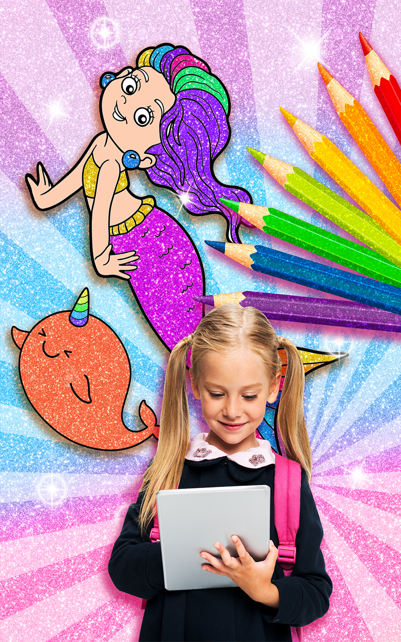 Rainbow Glitter Coloring Book Mermaids - Princess Mermaids Coloring ...