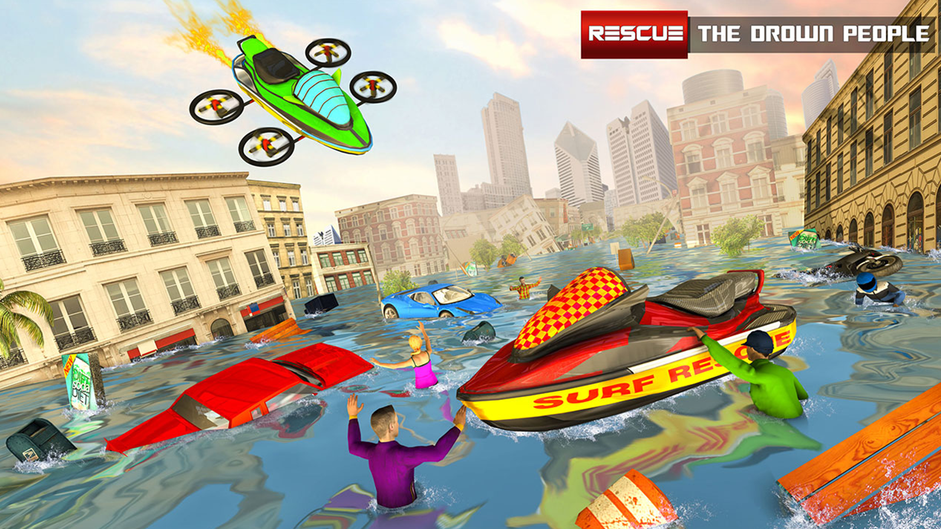 Rette Jetski-Flugroboter-Schießspiele – Extremes Dino-Roboter ...