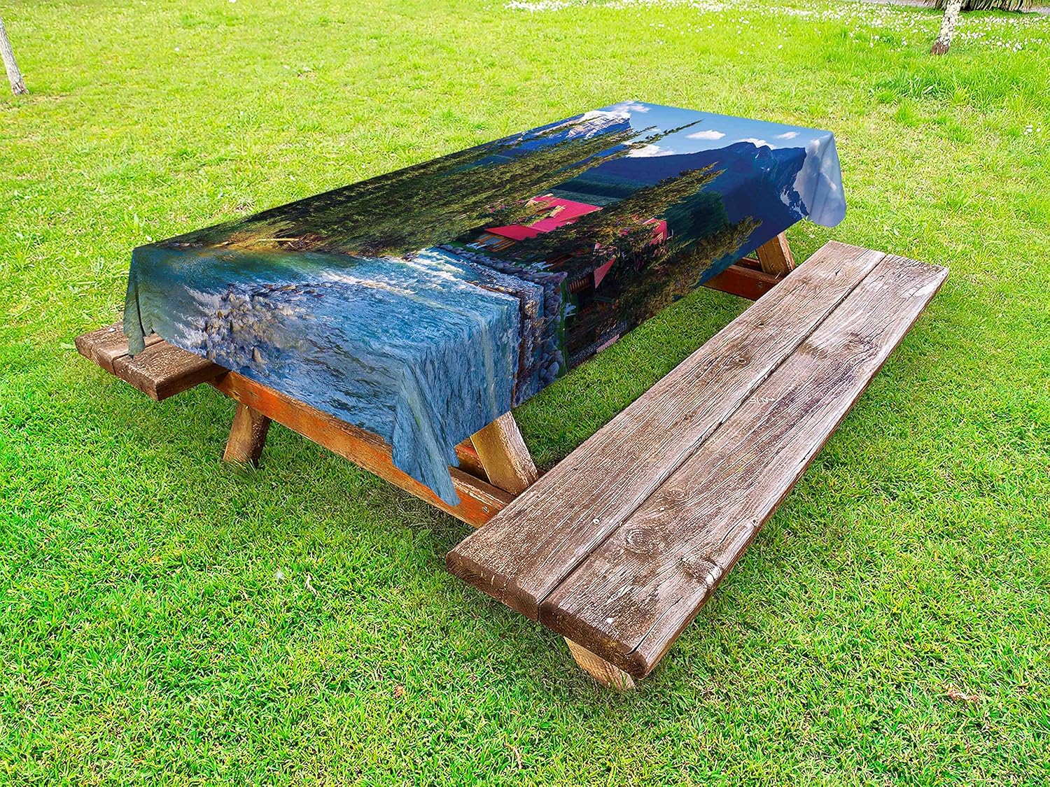 Amazon.com: Ambesonne Landscape Outdoor Tablecloth, River Log Lake ...