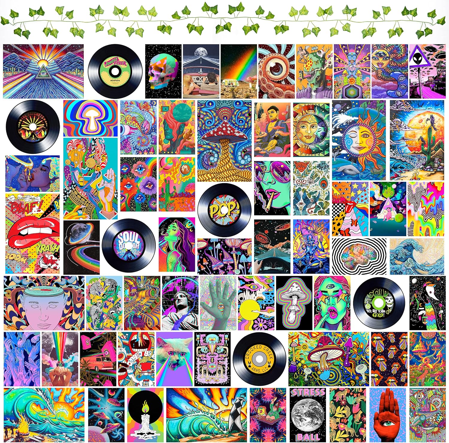 DMHG 100 pcs Hippie Trippy Drippy Aesthetic Pictures Wall Collage Kit ...