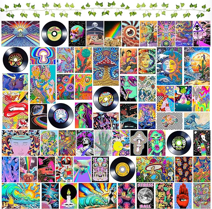 DMHG 100 pcs Hippie Trippy Drippy Aesthetic Pictures Wall Collage Kit ...