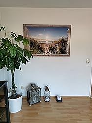 Amazon.de: Bild auf Leinwand mit Fenster-Motiv Fensterblick Dünenweg | 120 x 80 cm, Farbig, quer ...