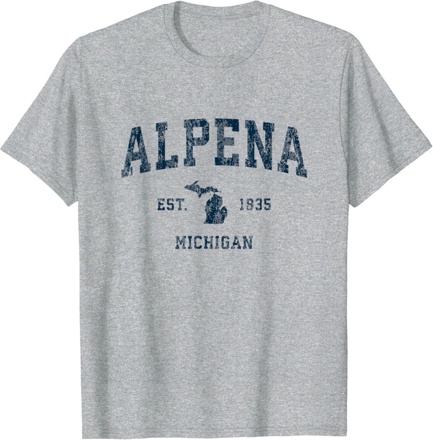 Amazon.com: Alpena Michigan MI Vintage Sports Design Navy Print T-Shirt ...