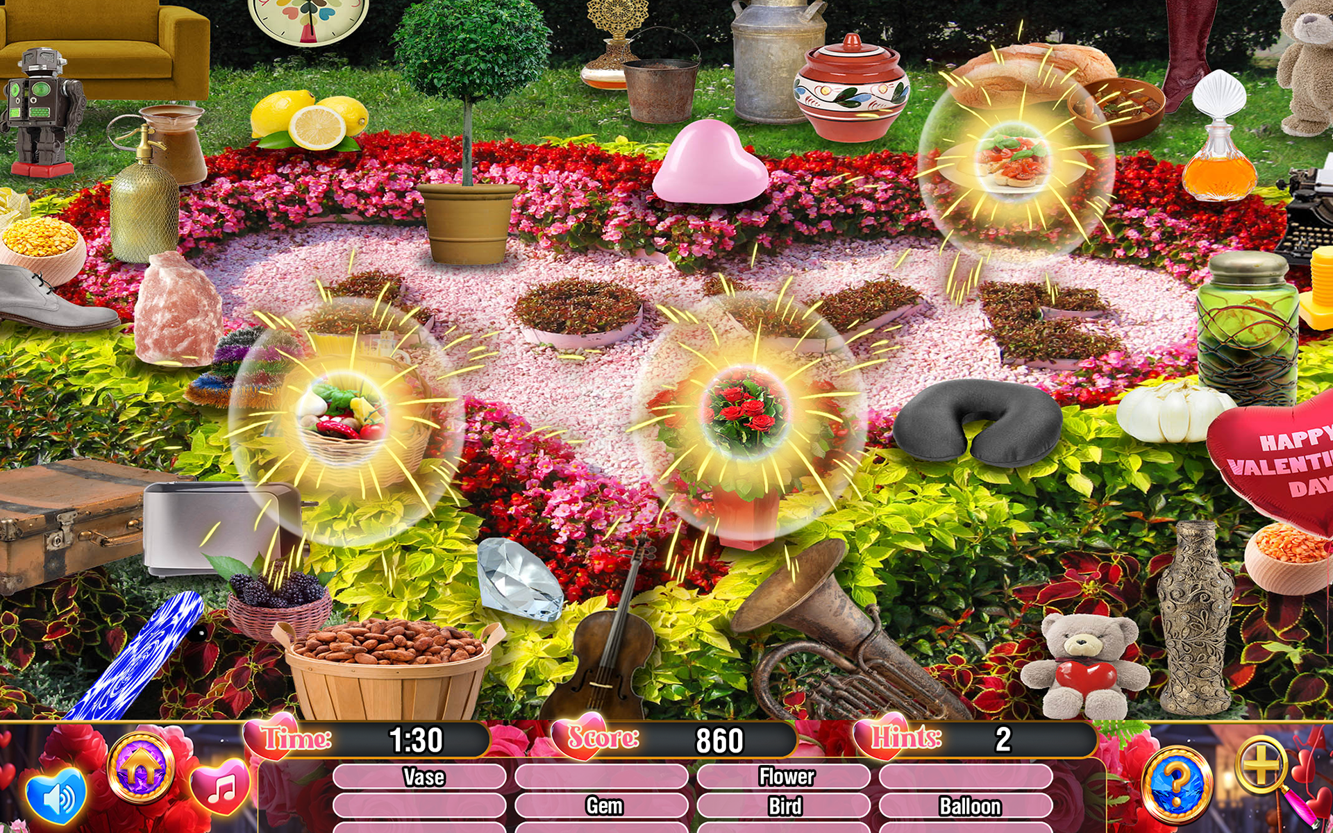 Hidden Objects Valentines Day - Heart Gardens Seek and Find Object ...