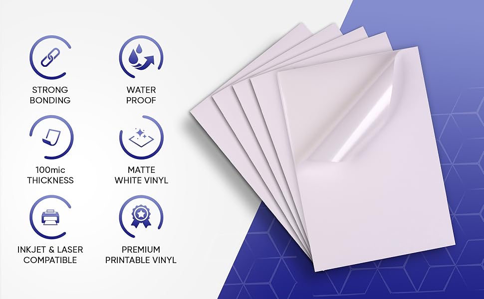 Amazon.com : Avarrix US Printable Vinyl Sticker Paper for Inkjet Laser Printer, Matte White, 10 ...