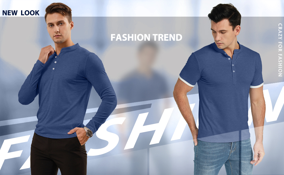 KUYIGO Men's T Shirt Long&Short Sleeve Grandpa Collar Polo Shirt Slim Fit Quick Dry Lightweight ...