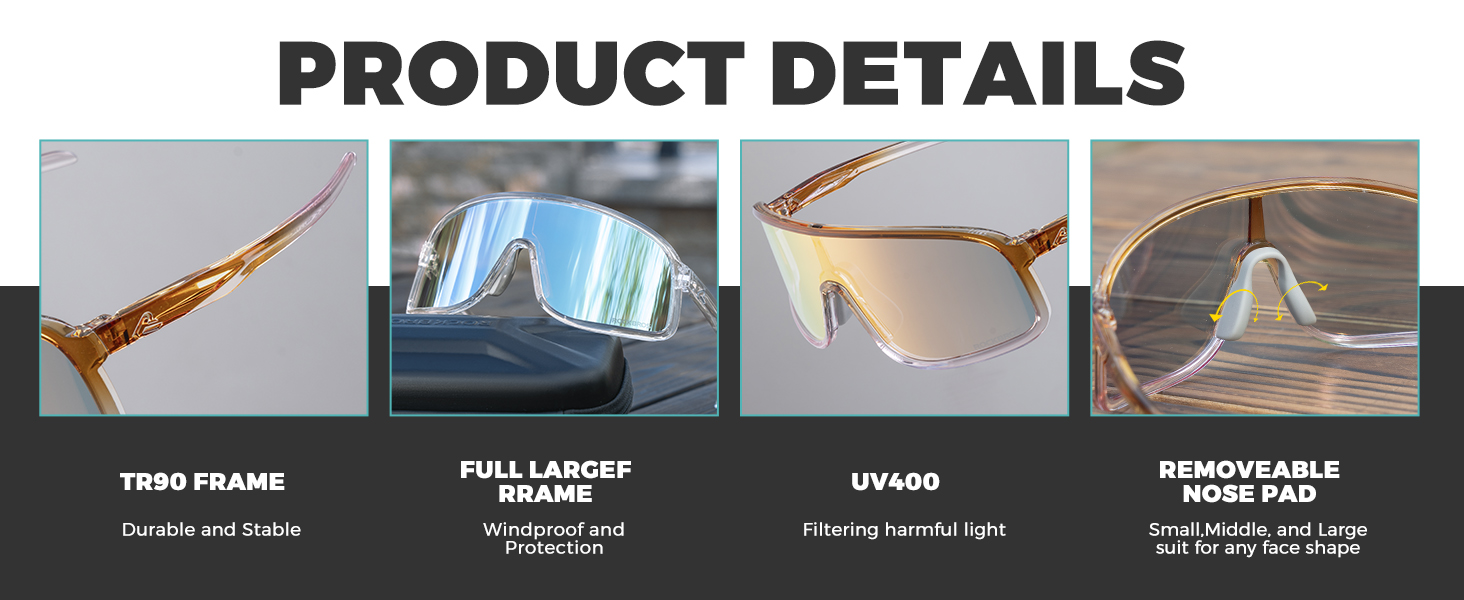 Amazon.com: ROCKBROS Photochromic Sunglasses for Men Women Photochromic Cycling Glasses UV ...