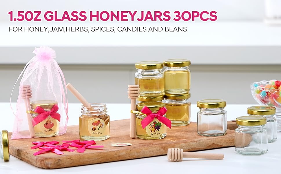 Amazon.com: Mini Honey Jars with Dipper- Small Honey Jars for Baby Shower Party Favors,Wedding ...