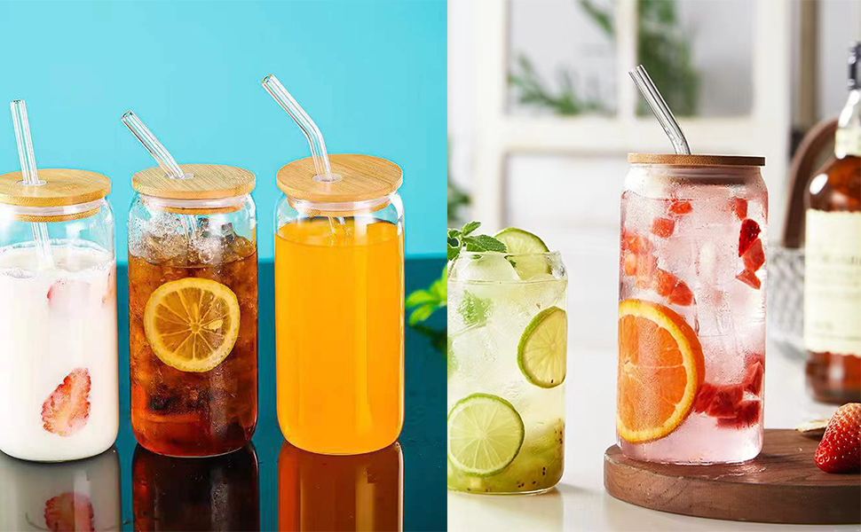 YOOLANSA Beer Can Glass with Lid and Straw 6pcs Set - 16oz Glass ...