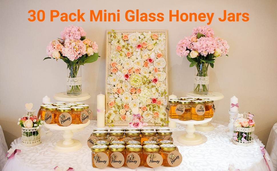 Amazon.com: DHSBTLS 30 Pack 3 oz Mini Glass Honey Jar, 85 ml Small Honey Container with Wooden ...