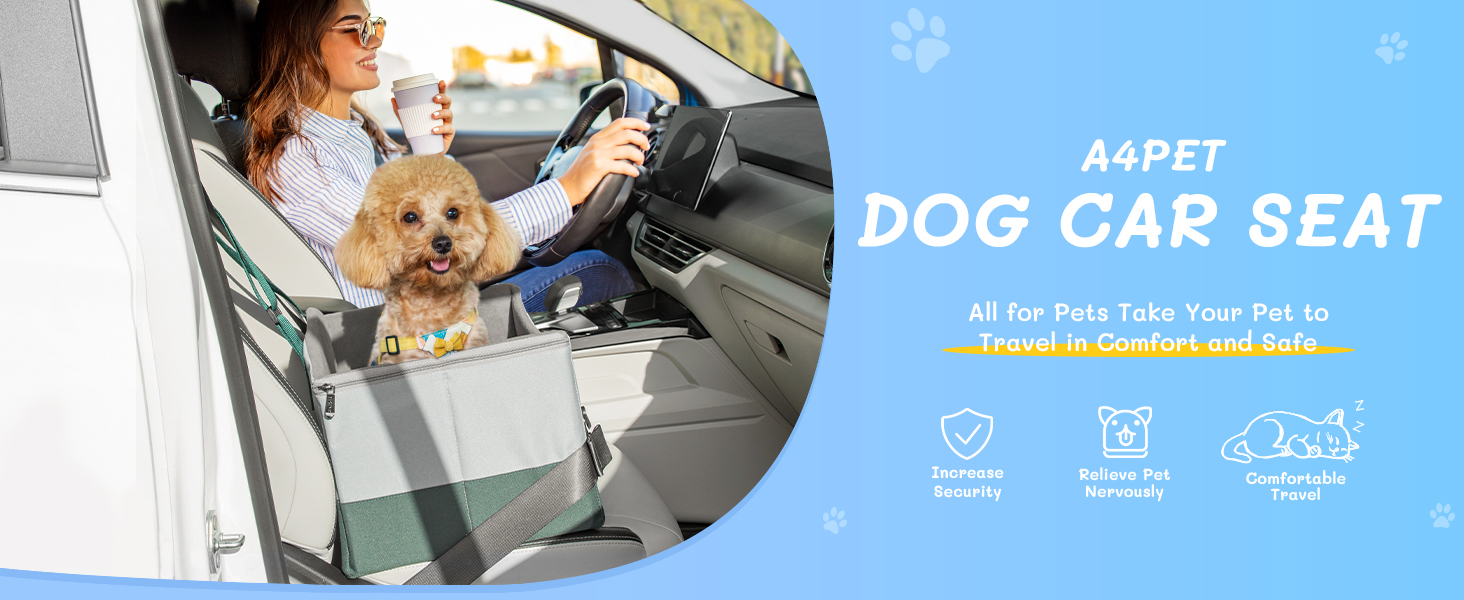 A4PET Collapsible Puppy Car Booster Seat for Dogs Up to 25 lbs, Soft Pillow, Water-proof Bottom ...