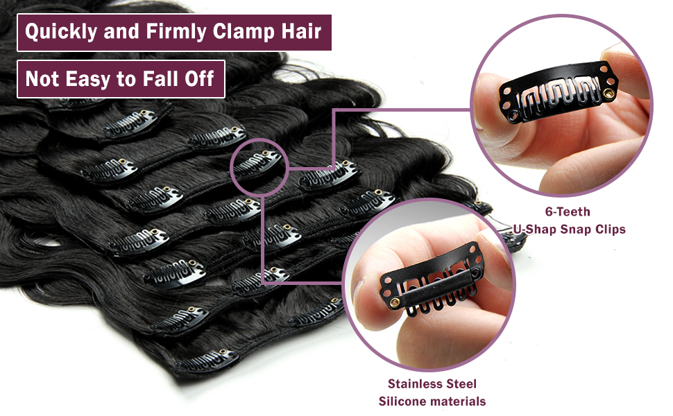Amazon.com : KRN Clip in Real Human Hair, 136g 8 pcs Body Wave Hair Extensions Clip ins Double ...
