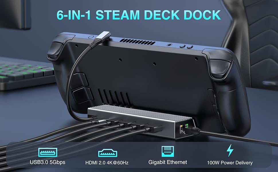 Amazon.com: Docking Station for Steam Deck, 6-in-1 Steam Deck Dock with HDMI 2.0 4K@60Hz ...