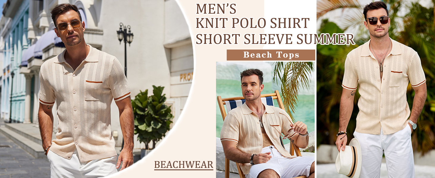 COOFANDY Men's Knit Button Down Shirt 2025 Vintage Short Sleeve Polo Shirt Casual Beach Tops ...
