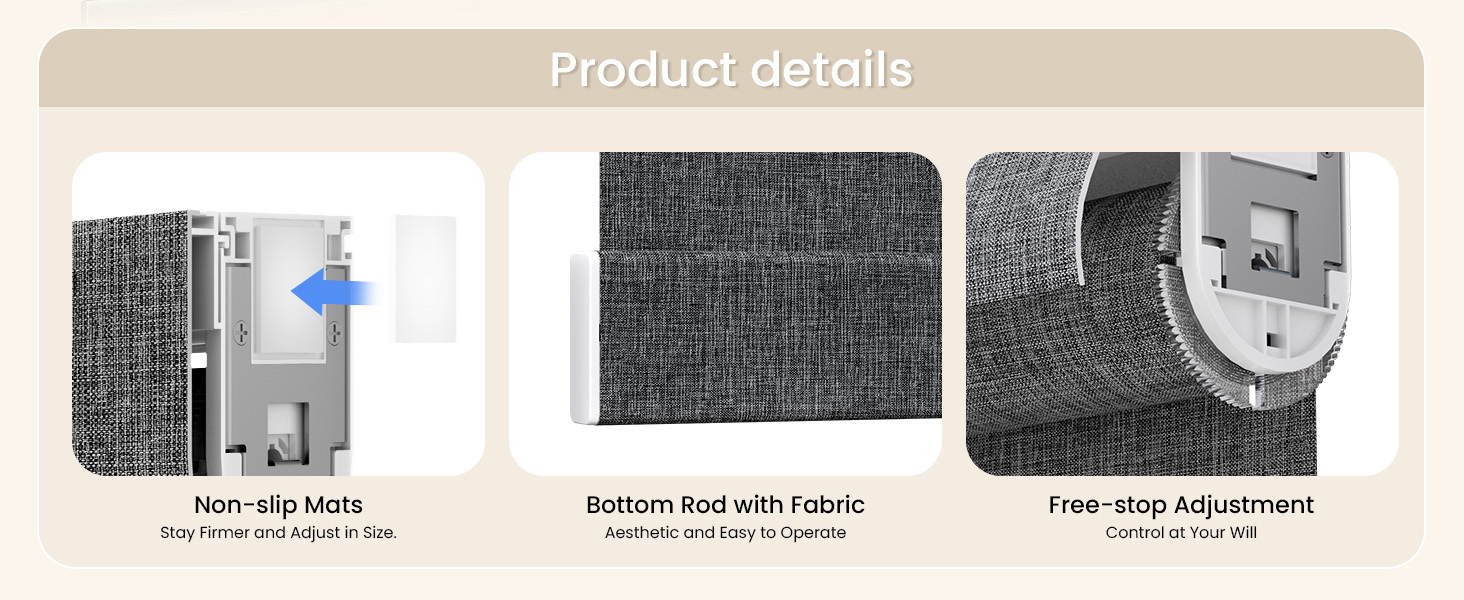 Amazon.com: Grandekor No Drill No Tools Blackout Roller Shades for Windows, Hemp-Charcoal Gray ...