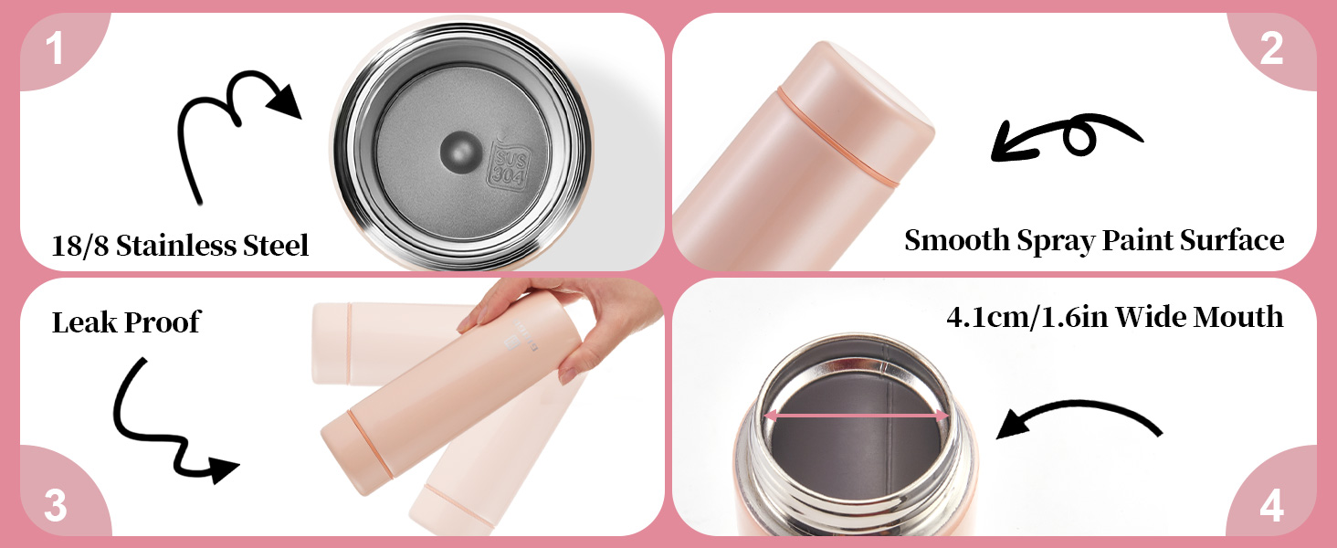 Amazon.com: Small Thermo Bottle Slim Mini Vacuum Insulated Water Bottle 285ml/9.6oz Water Flask ...