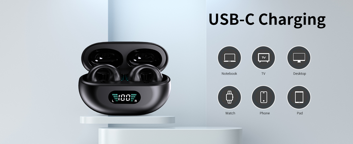 Amazon.com: Open ear clip Bone conduction Headphones Bluetooth 5.3 ...