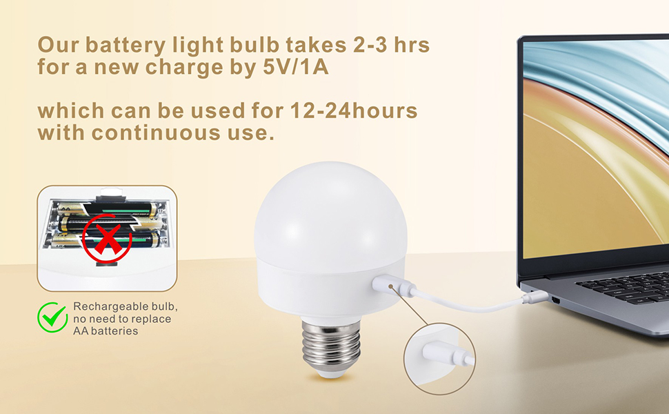 FotuYogo USB Rechargeable Light Bulb with Remote Control Timer, 2Pcs 3W ...