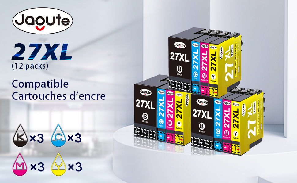 Jagute 27XL Cartouches d'encre pour Epson 27 27 XL Cartouche d'encre Compatible avec Epson WF ...