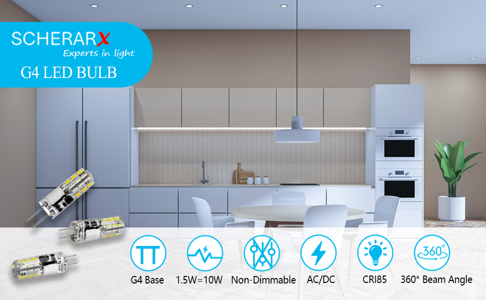 SCHERARX 10 Pcs G4 LED Bulbs, Daylight White 6000K Landscape Bulbs, 1.5W AC/DC 12V JC Bi-Pin ...